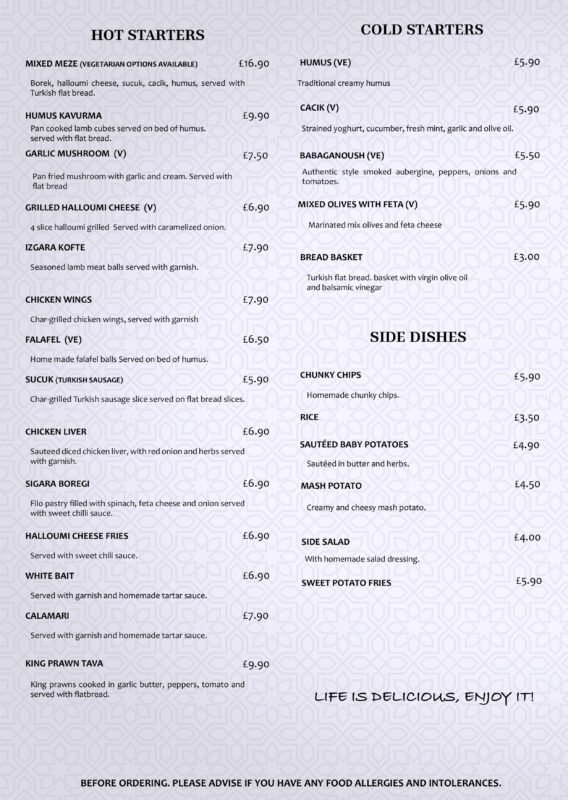Evening Menu – Yemek (Hadleigh)